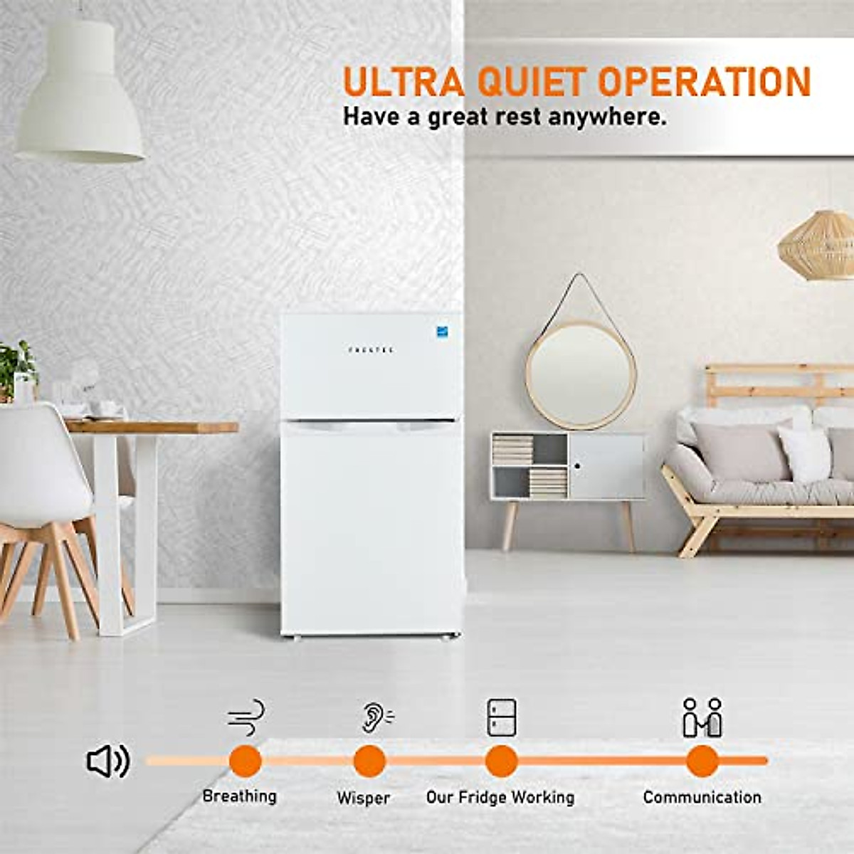 Frestec 3.1 CU' Mini Fridge with Freezer,2-Door Compact Refrigerator,Small Refrigerator for Bedroom Dorm Office Apartment, White (FR 302 WH)