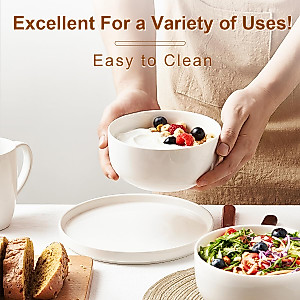 Jassceram Cereal Bowls Set of 6, 30 Oz Ceramic Bowls for Soup, Salad, Dessert, Oatmeal and Breakfast, Suitable for Kitchen or Dining - Dishwasher & Microwave Safe, 6 Inch, White