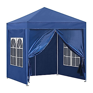 TUKAILAi Portable 10x10ft Pop Up Gazebo, Instant Canopy Water-resistant Anti-UV Shelter with 4 Side Panels & Carry Bag, Steel Frame Tent for Outdoor Camping Party Event Four Seasons (Blue)