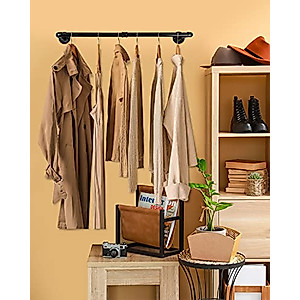 AOKLIT 2 Pack Clothes Rack 36.2 Inch Industrial Pipe Wall Mounted Closet Rod, Space-Saving Clothing Rack, Heavy Duty Detachable Garment Rack, Multi-Purpose Closet Rods For Hanging Clothes 2 Base