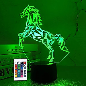 FULLOSUN Horse Gifts for Girl, 3D Horse Night Light with 16 Color Changing Remote Control + Dimmable +Flash, Baby Nursery Gifts for Kids Room Home Decor Xmas Birthday