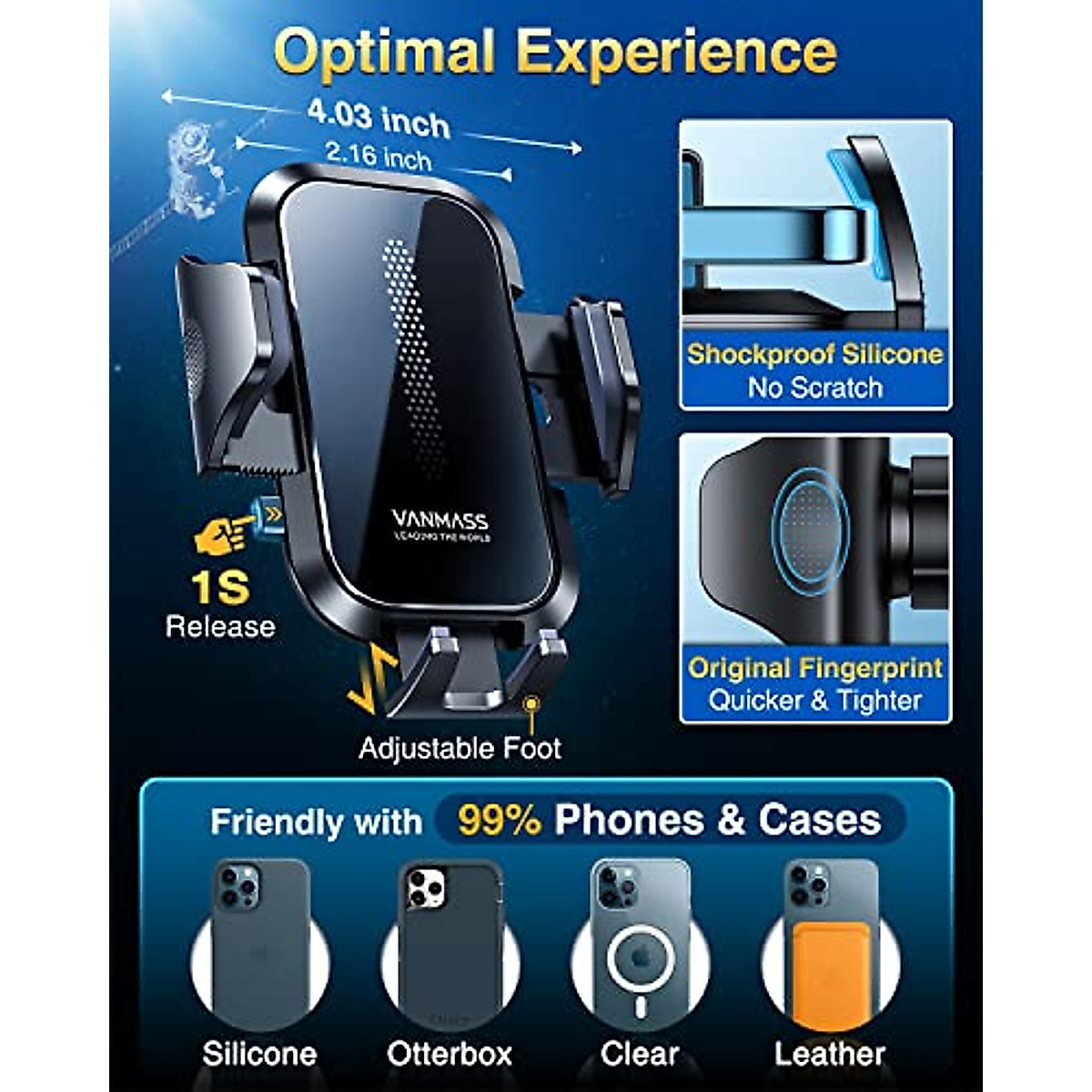 VANMASS 2023 Latest Upgraded Car Phone Holder Mount, [Super Suction & Stable] Phone Mount for Car Dashboard/Vent/Windshield, Car Phone Holder for iPhone 14/13/12/Pro/Max & Truck