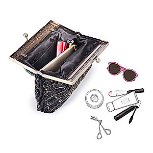 UBORSE Beaded Sequin Peacock Blue Evening Clutch Bags Party Wedding Purse