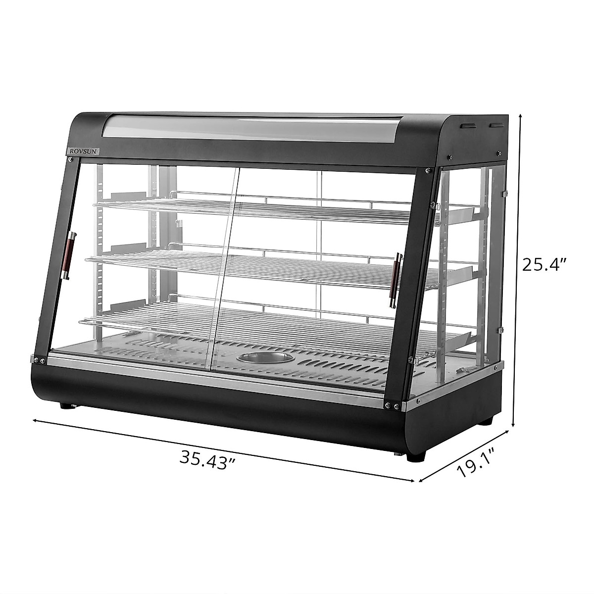 ROVSUN Pizza Warmer Food Warmer Display Countertop, Electric Commercial Food Warmer w/LED Adjustable Removable Shelves Glass Door, Pastry Display Case for Buffet Restaurant Party (35" Length-1500W)