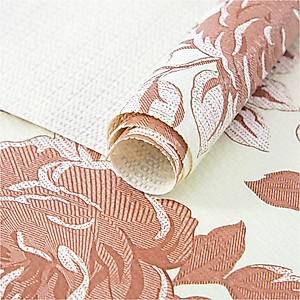 FIFTY FEET 12X120 Inch Shelf Liner for Kitchen Cabinets, PVC Drawer Liner for Dresser Non-Slip Bathroom, Non-Adhesive Cabinet Liner Washable (Red Flower)(1 Roll)