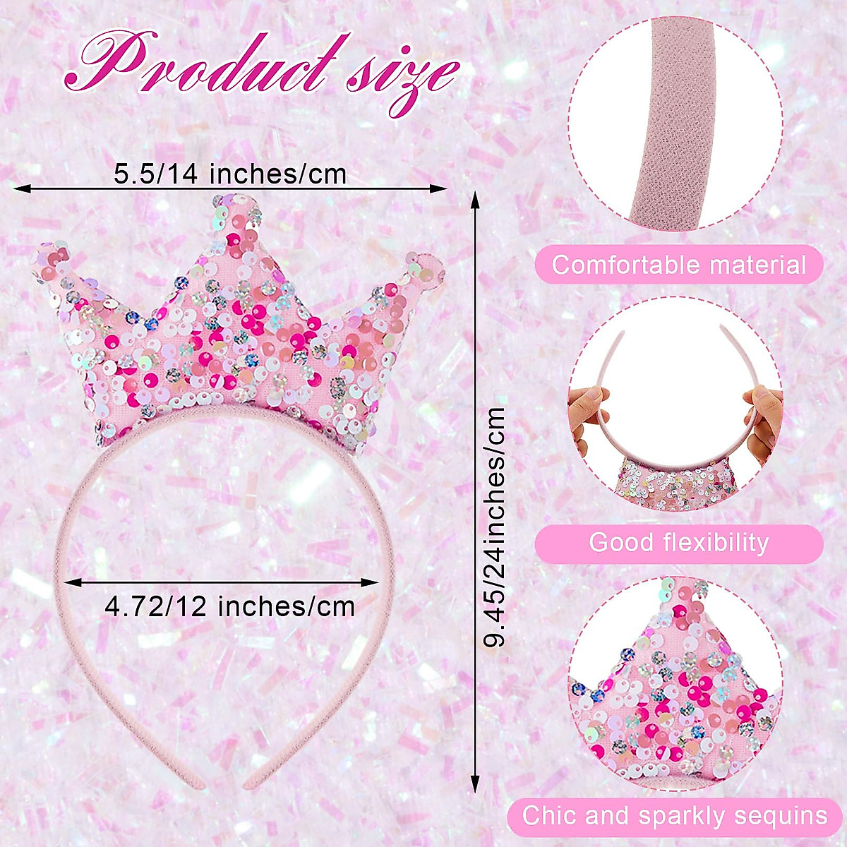 Jenaai 24 Packs Princess Crowns Headband Glitter Headbands Crown Party Favors Princess Birthday Party Decorations for Girls