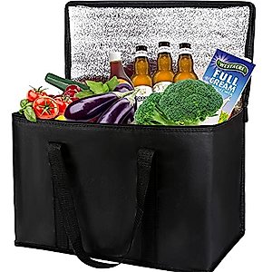 2-Pack, XL-Large Insulated Grocery shopping bags, Black, reusable bag,thermal zipper,Collapsible,tote,cooler,food transport hot and cold,for instacart,camping,Recycled Material delivery groceries