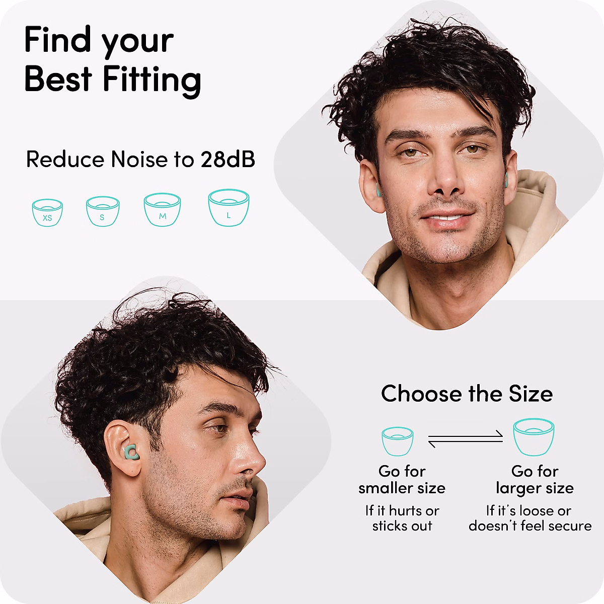 Audree Soft Ear Plugs for Noise Reduction, Reusable Flexible Earplugs for Sleep, Travelling, Focus, Study & Noise Sensitivity, 28dB Noise Cancelling, 8 Silicone Ear Tips in XS/S/M/L, Green