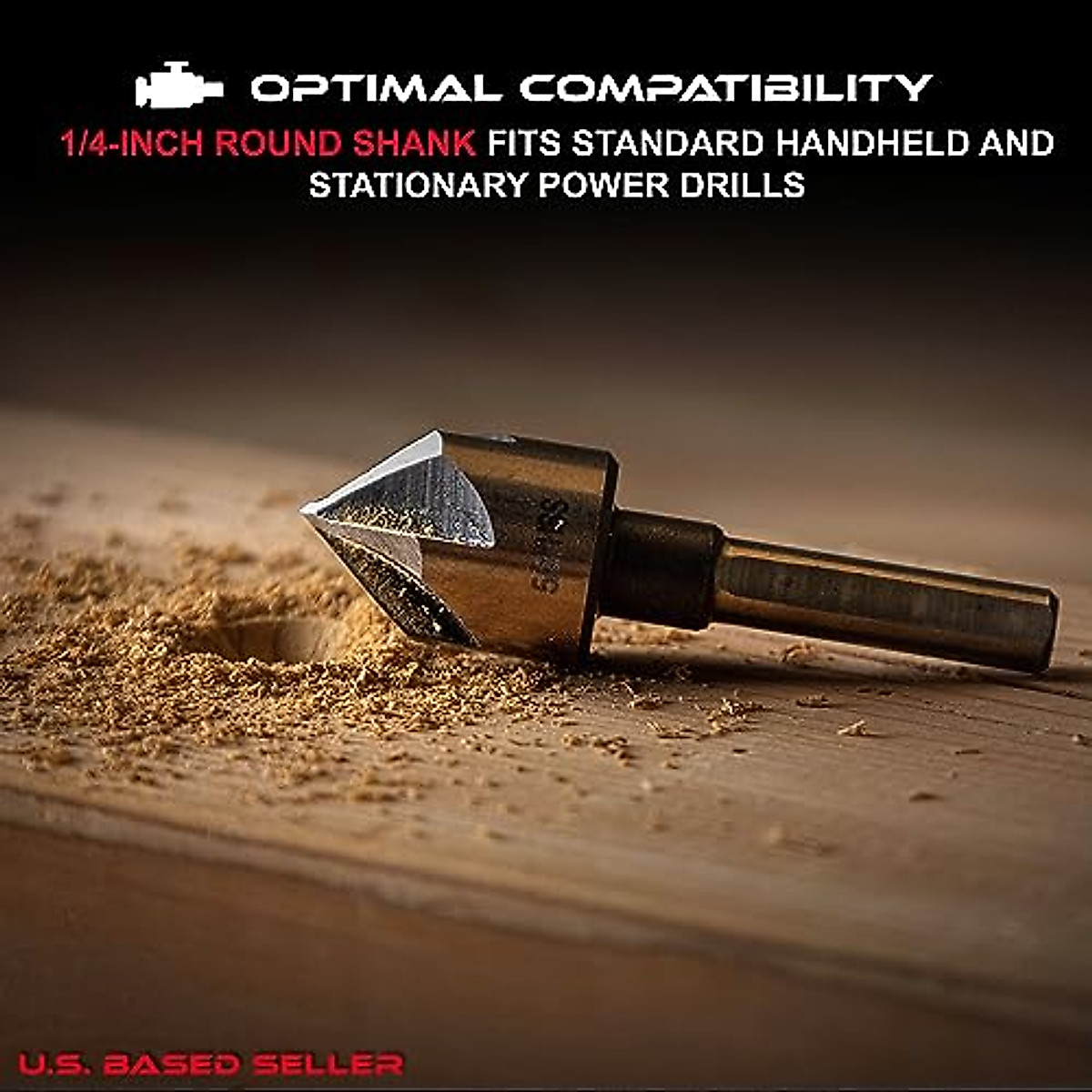 ABN Screw Countersink Kit 5-Piece SAE Drill Bit Set, 82-Degree, 1/4in Shank, 5 Flute – Metal, Wood, Rubber, Plastic