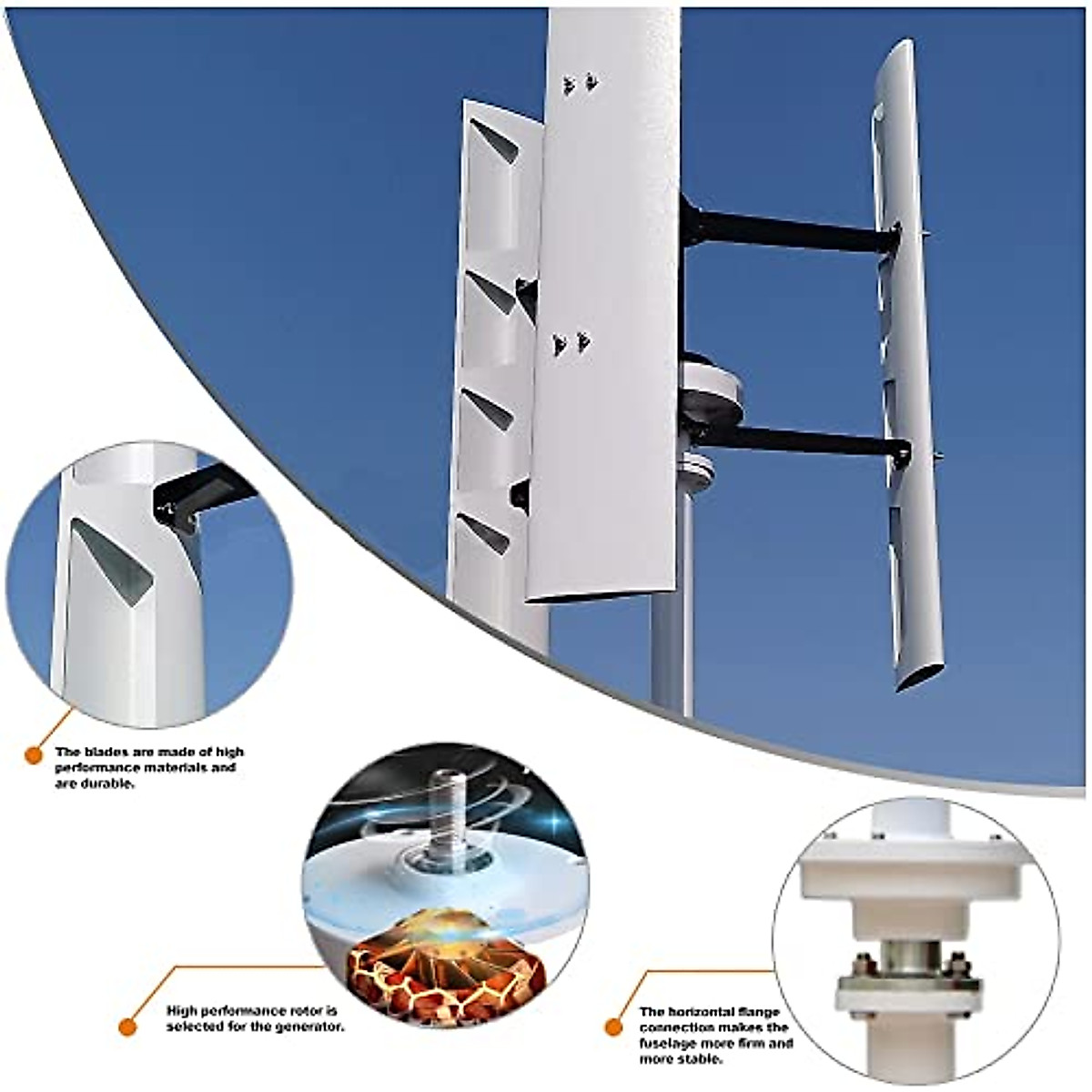 800W 48V Wind Turbine Generator VAWT 3 Blades Vertical Axis Wind Turbine Kit 2m/s Low Wind Speed Starting Wind Power Generator with MPPT Charge Controller for Off Grid System to Charge Battery