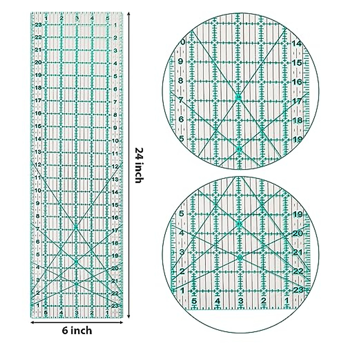 MANUFORE Quilting Ruler 6” x 24” Sewing Acrylic Ruler Anti-Slip Metric Ruler DIY Quilting Tools with Clear Printed Lines for Precise Cutting