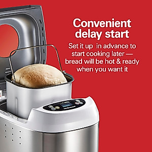 Hamilton Beach Digital Electric Bread Maker Machine Artisan and Gluten-Free, 2 lbs Capacity, 14 Settings, White and Stainless Steel (29987)