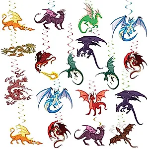ECam 36 Pcs Dragon Party Decorations, Dragon Birthday Party Supplies, Dragon Hanging Swirl, Dragon Hanging Decor for Wall Ceiling Door Window, Multi Color