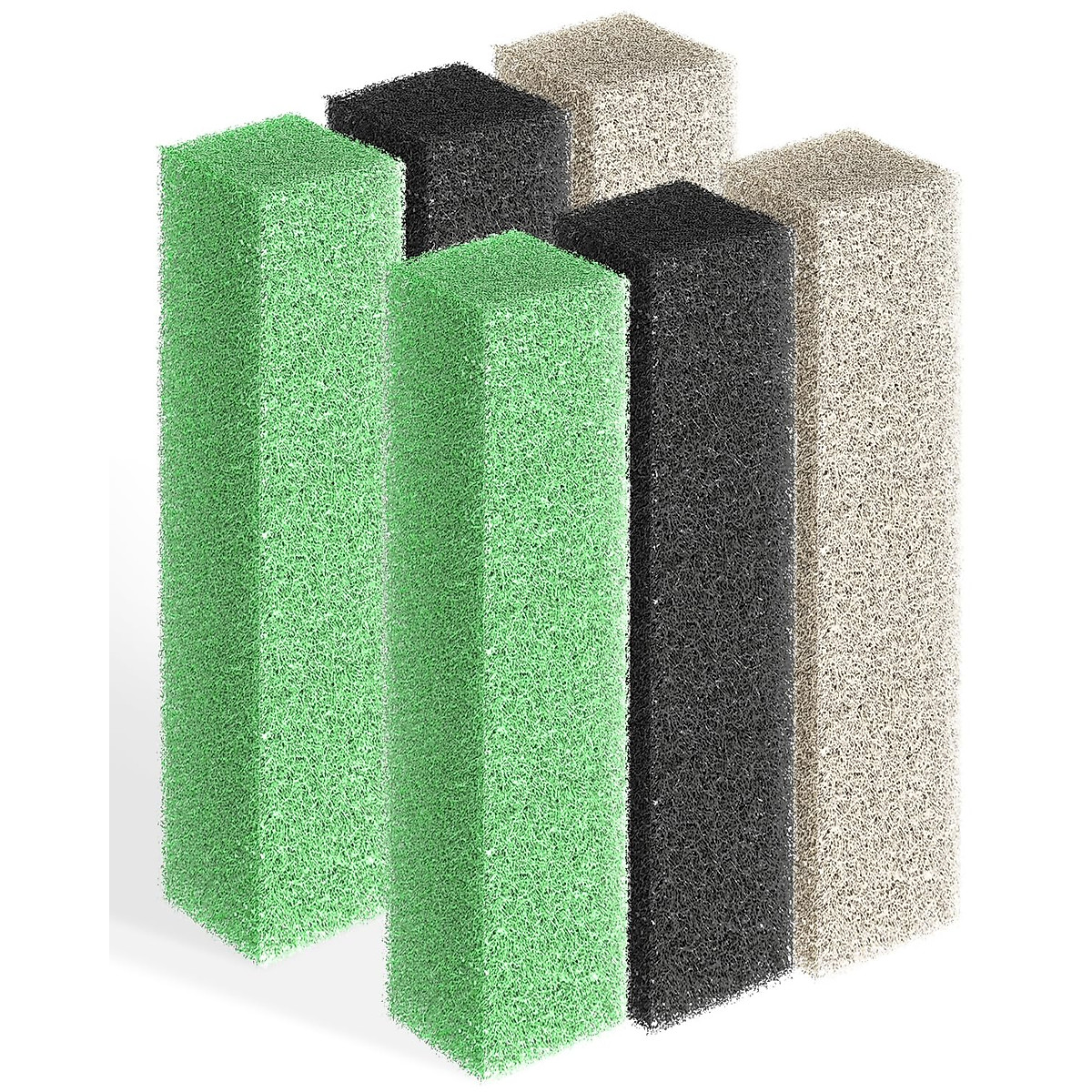 Pawfly 6 Count Mixed Filter Pads for Aqueon QuietFlow LED PRO Aquarium Power Filter Model 20 & 75 Fish Tank Ammonia Reducer & Activated Carbon & Phosphate Removal Sponges for Water Filtration (Medium)