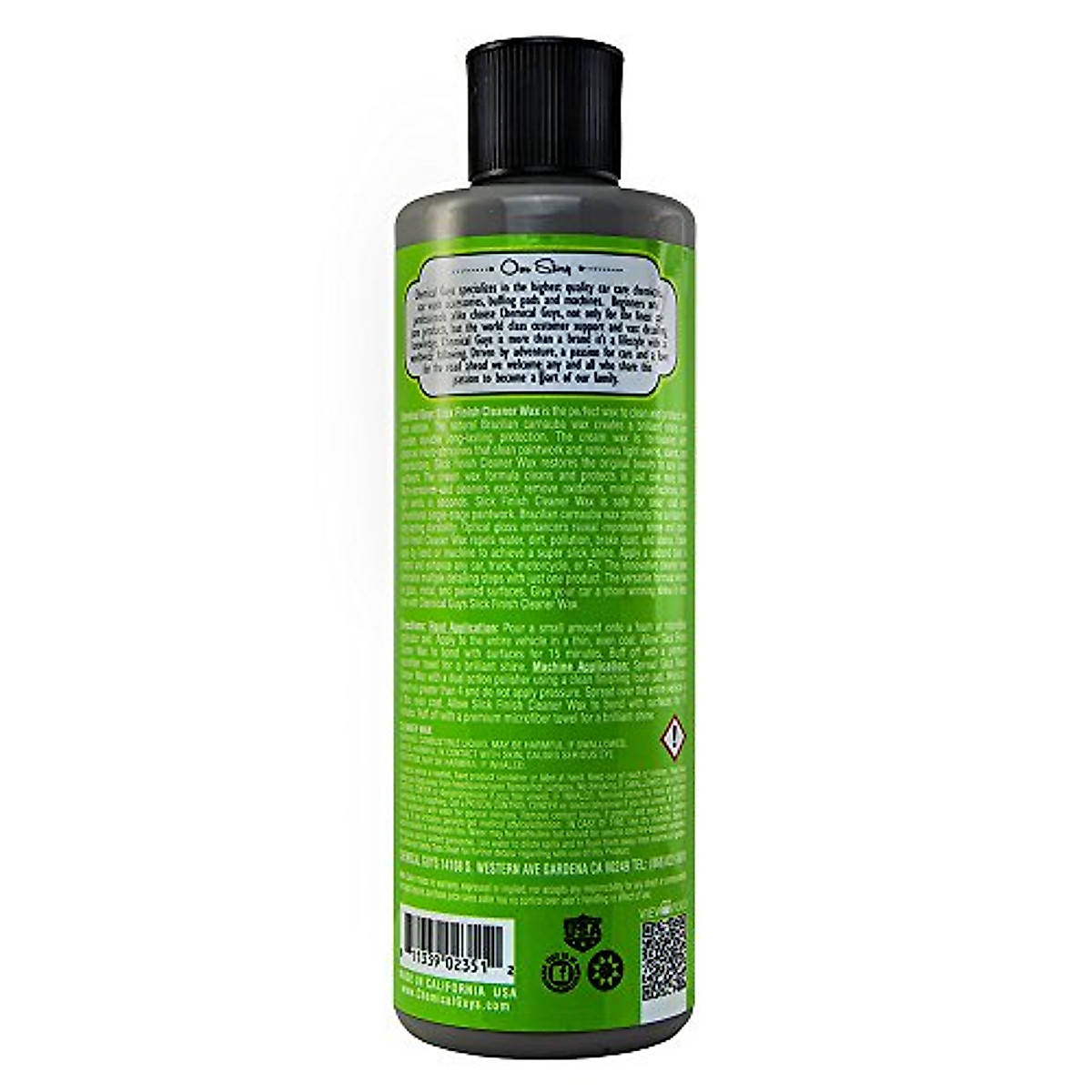 Chemical Guys WAC20616 Slick Finish Cleaner Wax Light Paint Cleanser & Brilliant Shine Carnauba Wax, 16 fl oz