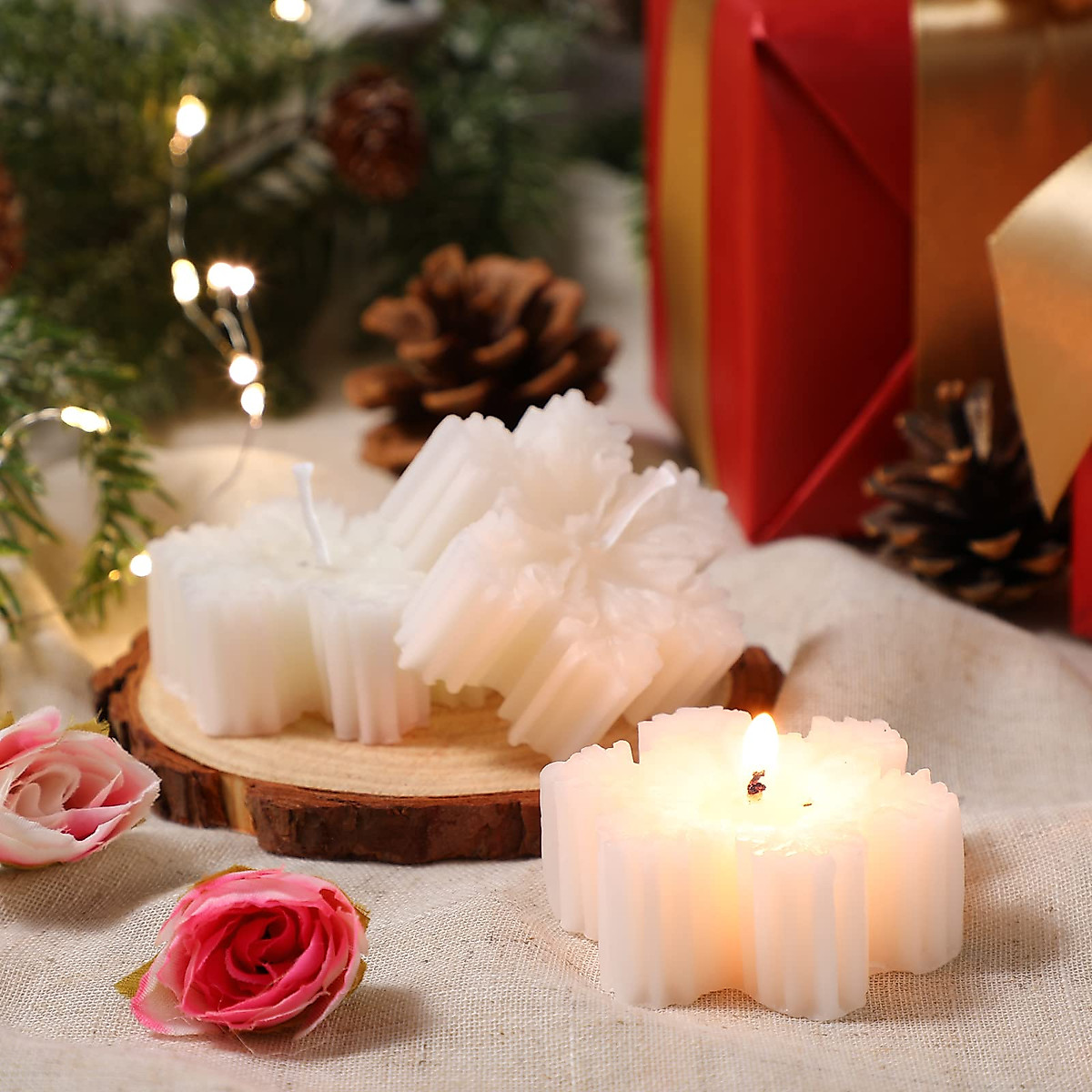 3 Pcs Christmas Snowflake Candles Winter Trendy Candles Snowflake Shaped Candle Soy Wax Aesthetic Candle Gifts for Christmas Home Birthday Wedding Party Decorations