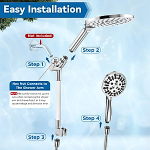 Rain Shower Head with Handheld Spray, MakeFit High Pressure Rainfall Shower Head & 9 Modes Handheld Showerhead Power Wash, 2-IN-1 Dual Shower System with Stainless Steel Hose