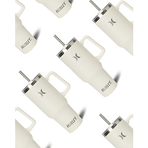 Hurley Tumbler Thermos - 40oz Double Wall Vacuum Insulated Travel Mug with Handle - BPA Free Stainless Steel Water Bottle - Leak Proof Hot and Cold Coffee Car Cup, Size 40 Ounces, Ivory