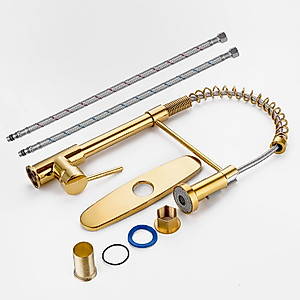Gold Kitchen Faucet Stainless Steel Pull Down Kitchen Sink Faucet with Spray 1/One Hole Pre-Rinse Spring High- Arc Single Handle Kitchen Faucets for Sink Home Grifo del fregadero de la cocina dorada