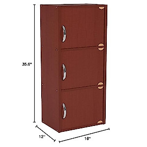 HODEDAH 3 Door Bookcase Cabinet, Mahogany