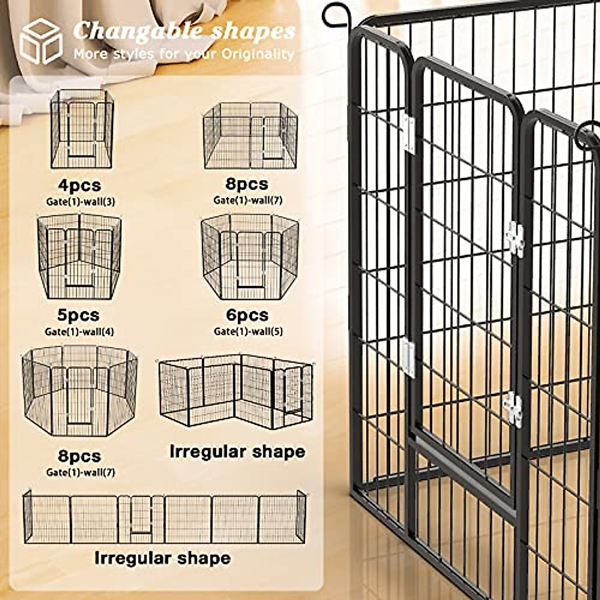 PUKAMI Dog Fence for Dogs, 8/16 Panels 24/32/40 Height x32 inch Width,Portable Dog Playpen Puppy Playpen for Small Medium Dog Exercise Pen for Indoor Outdoor,Pet Playpen Fence for Yard,RV,Camping
