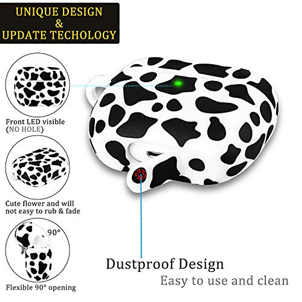 Airpods Pro Case Cow Silicone - YOMPLOW Case Cover Soft Flexible Skin for Apple AirPods Pro Charging Case Cute Women Girls iPod Pro Case Protective Skin with Keychain - Cow