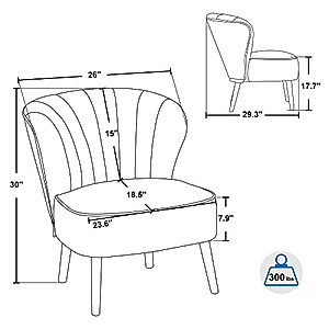 MCombo Velvet Accent Chair, Tufted Club Chairs, Upholstered Side Chair with Legs, Vanity Chair for Living Room Bedroom 4720 (Grey)