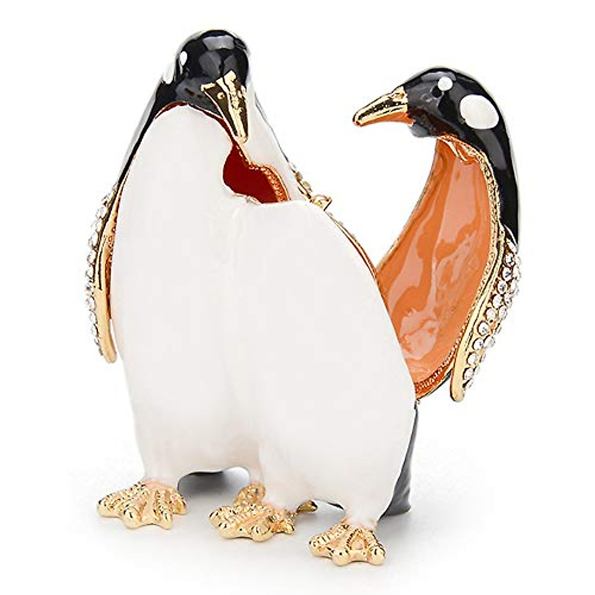 Furuida Trinket Box Penguin with Hinged Enameled Jewelry Box Classic Animal Ornaments Metal Craft Gift for Home Decor