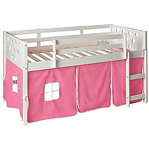 Donco Kids 780A-TW-750C-TB Circles Low Loft Bed with Pink Tent, Twin, White