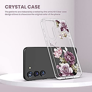 DagoRoo for Samsung Galaxy S23 Case with Tempered Glass Screen Protector, Girls Women Crystal Clear Flower Pattern Cases, Slim Fit Soft TPU + PC Shockproof Cover for Galaxy S23 (Purple)