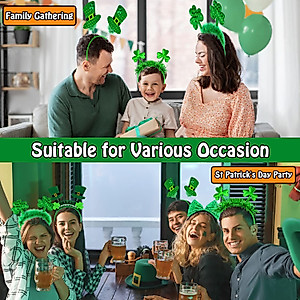 PARTYWIND 12 PCS St Patrick’s Day Headband, Glitter Saint Patricks Day Accessories Headbands for Women Kids with Shamrock/Hat/Bow, Irish Costume for Party Supplies