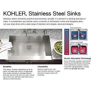 KOHLER Vault Double Bowl 18-Gauge Stainless Steel Farmhouse Apron Front Kitchen Sink , Undermount Installation K-3945-NA