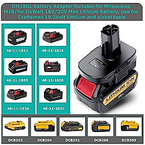 DM18GL Battery Adapter for Milwaukee 18V and for DeWalt 18V Lithium Battery Convert to only for Craftsman 19.2 Volt Battery（Can't for 20V Battery
