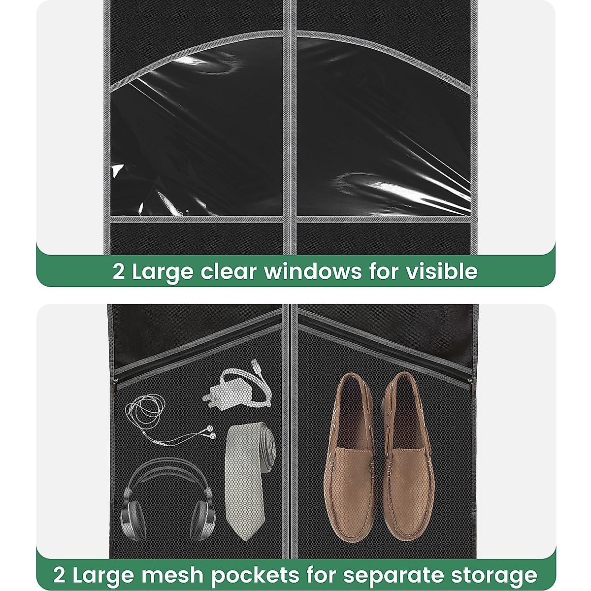 Carbrea Garment Bags for Travel - 43 Inches Hanging Garment Bag with 2 Mesh Pockets Gusseted Suit Bag with 2 Clear Windows Handles Dance Bag Clothing Storage Bags for Men Women Travel Storage 2 Pack