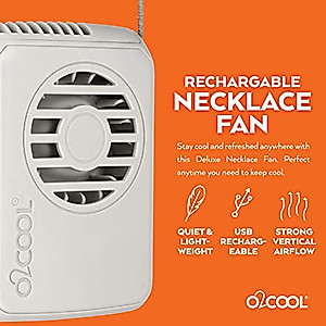 O2COOL 2" Rechargeable USB 3 Speed Personal Necklace Fan, Grey