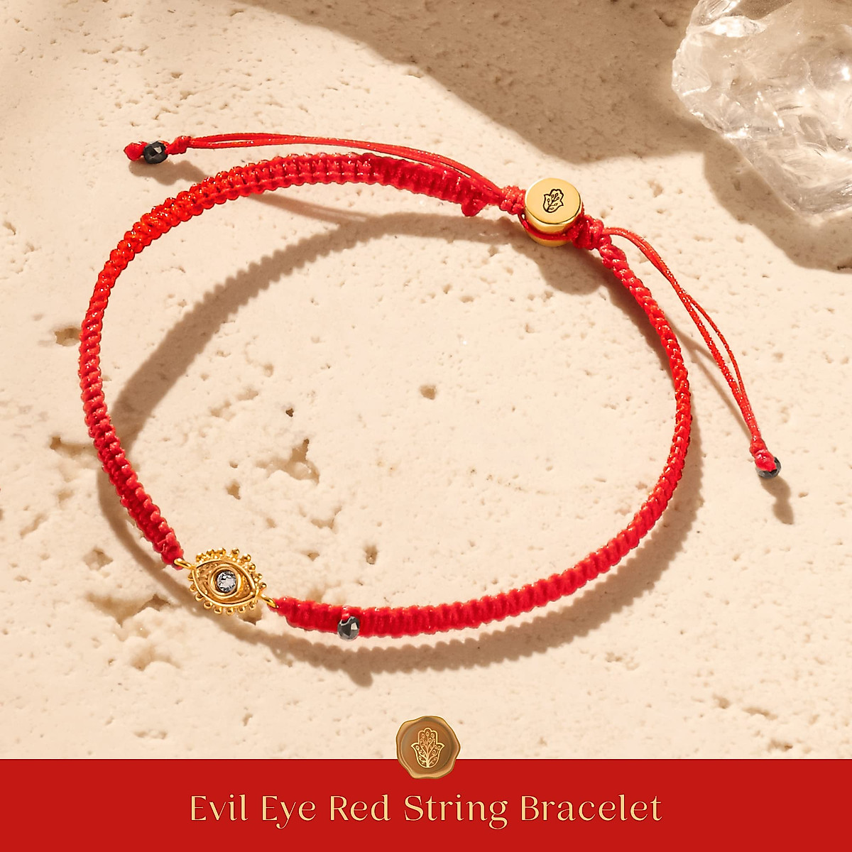 KARMA AND LUCK Powerful Protection, Red String Bracelet & Evil Eye Charm for Women, 18K Gold Plated Brass with Genuine Hematite Stone, Size 5.5"-7.5”