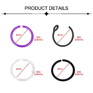 Stuppendux 46pc 20G 0.8MM Black Stainless Steel&Acrylic Nose Rings Hoop Nose Piercing Jewelry Nostril Jewelry for Women Men