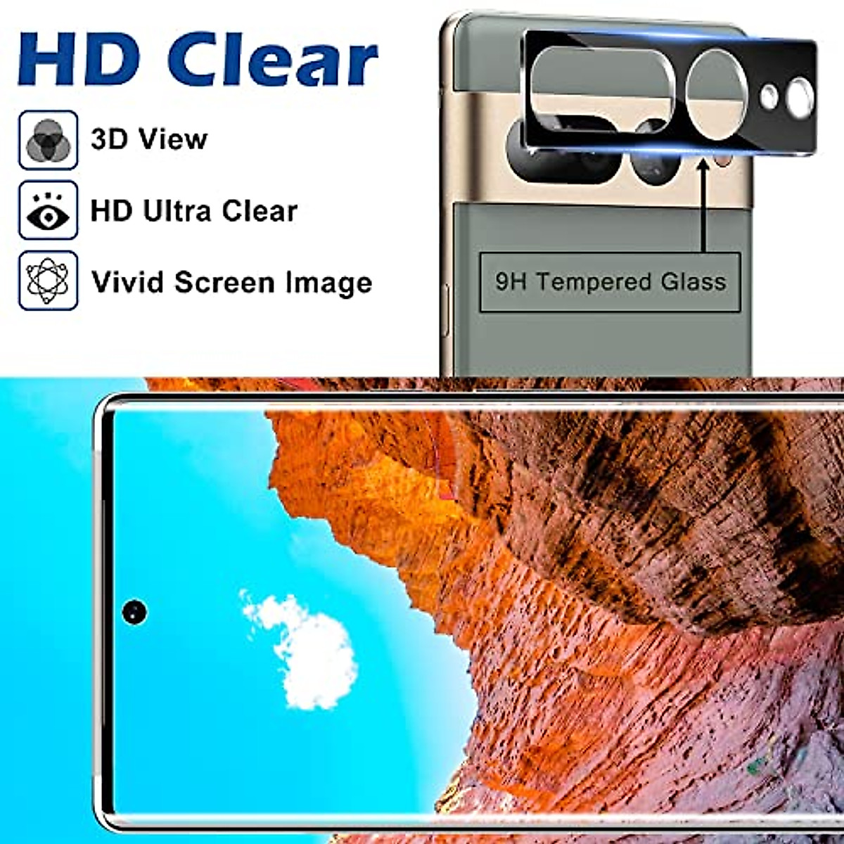 [2+2 Pack] Screen Protector, 9H Tempered Glass, Ultrasonic Fingerprint Compatible, 3D Curved, HD Clear Scratch Resistant for Google Pixel 7 Pro 5G Glass Screen Protector