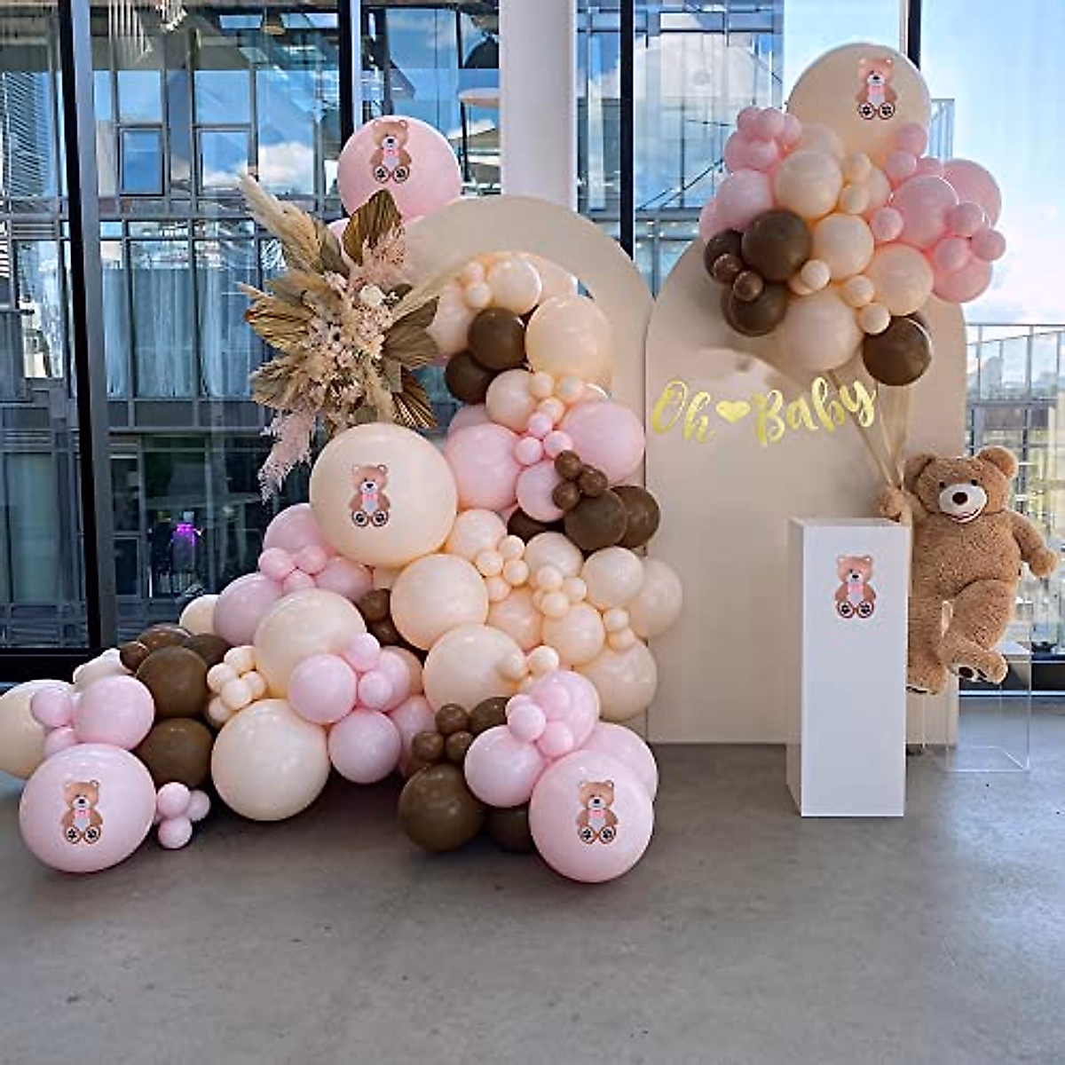 Teddy Bear Baby Shower Decorations For Girl Pink Balloons Garland Gender Reveal Princess Brown Kit Arch Birthday Party Themed Sticker Oh Banner