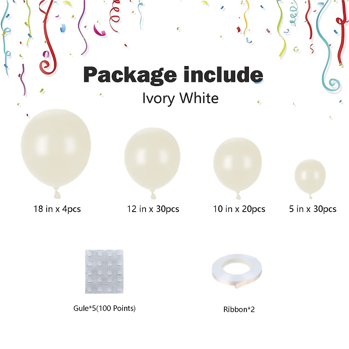 AobkDeco Ivory White Balloons 84PCS Vintage Ivory White Balloon Garland Arch Kit 5/10/12/18 Inch Different Sizes Latex Balloon for Birthday Party Decorations Baby Shower Wedding Graduation Balloons