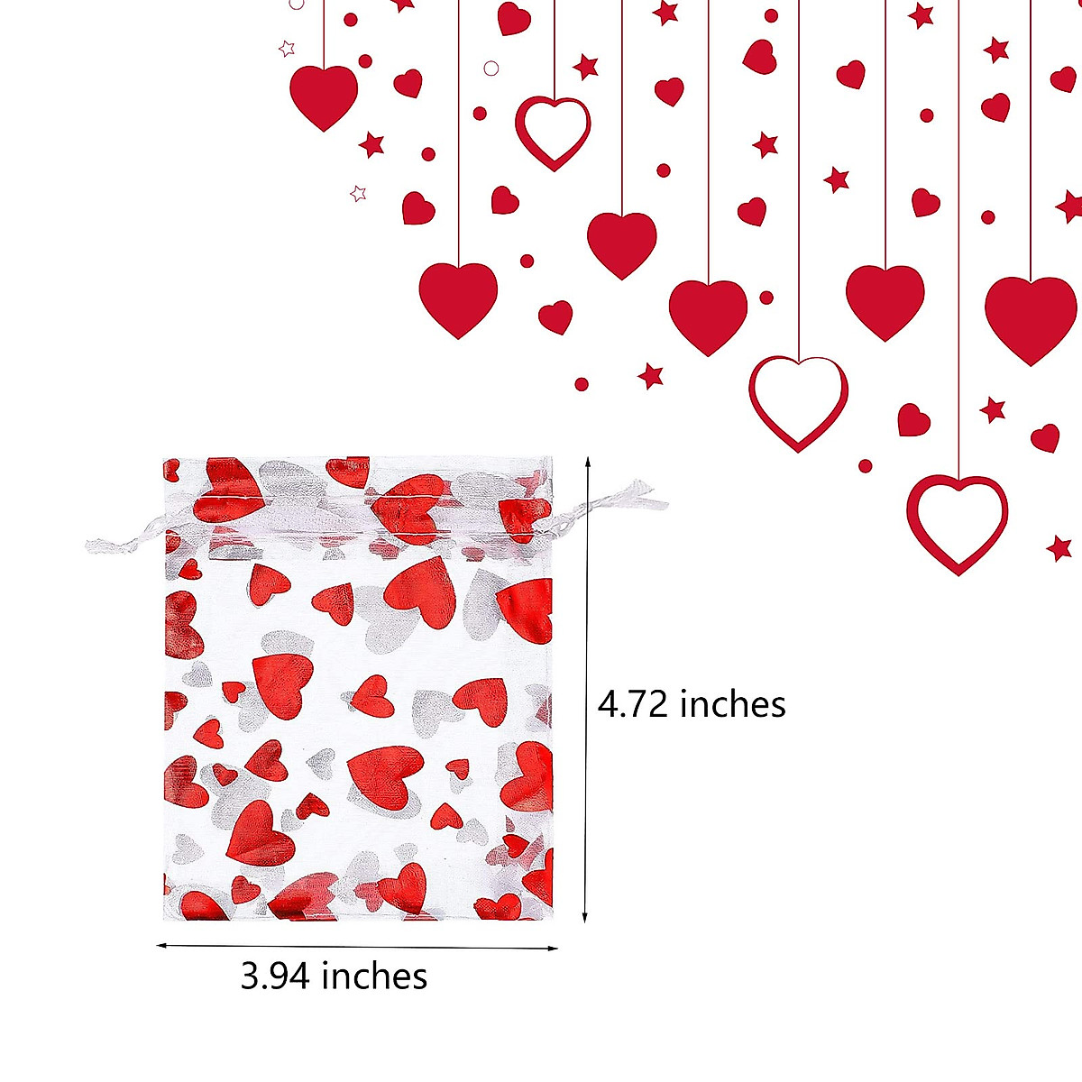 150 Pieces Heart Organza Bags Valentine's Day Jewelry Pouches Candy Bags