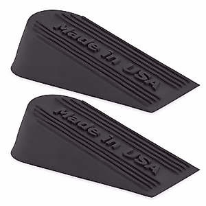 Large Big Rubber Door Stopper Made In USA - Door Stop Wedge for Carpet, Tile,Concrete Floor - Door Stoppers for Bottom of Door -Tall Heavy Duty for Commercial & Home- 6.5 x 2.75 x 1.9 Inches Black 2PK