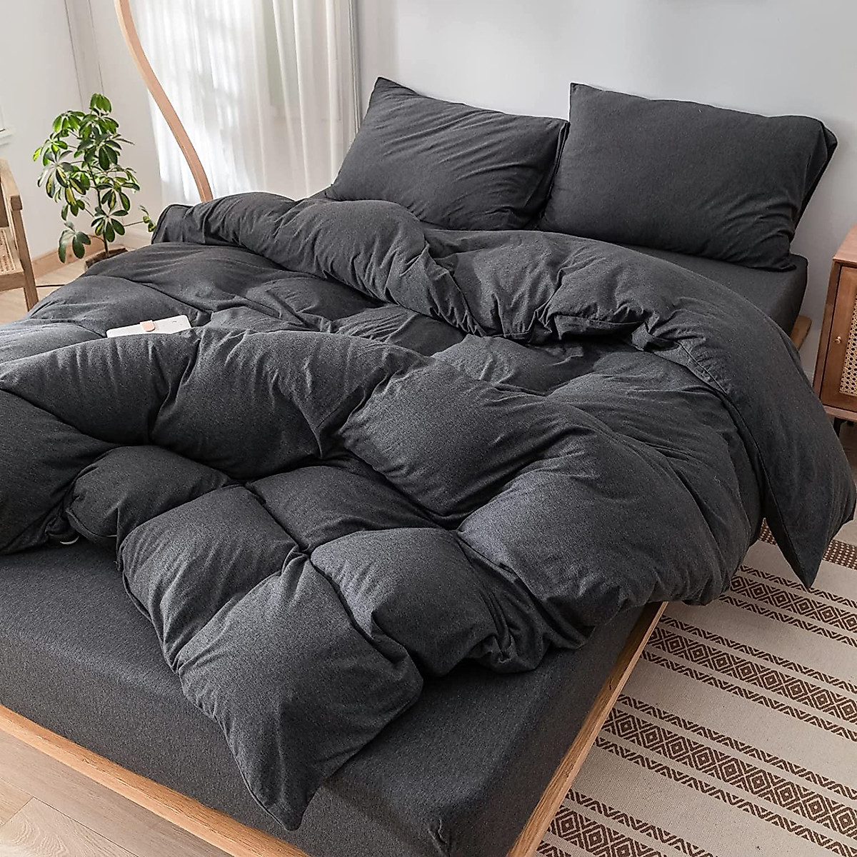MWL Toy Jersey Knit Cotton Duvet Cover Set 3 Piece(1 Duvet Cover and 2 Pillow Cases),Ultra Soft and Comfortable,Suitable for Men,Women,Boys,Girls Bedding Set(Queen,Dark Coffee)