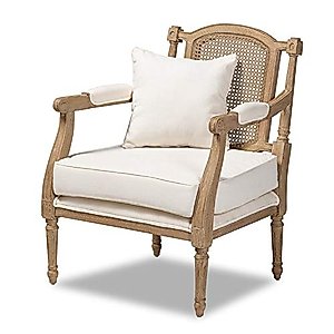 Baxton Studio Clemence Ivory Upholstered Whitewashed Wood Armchair