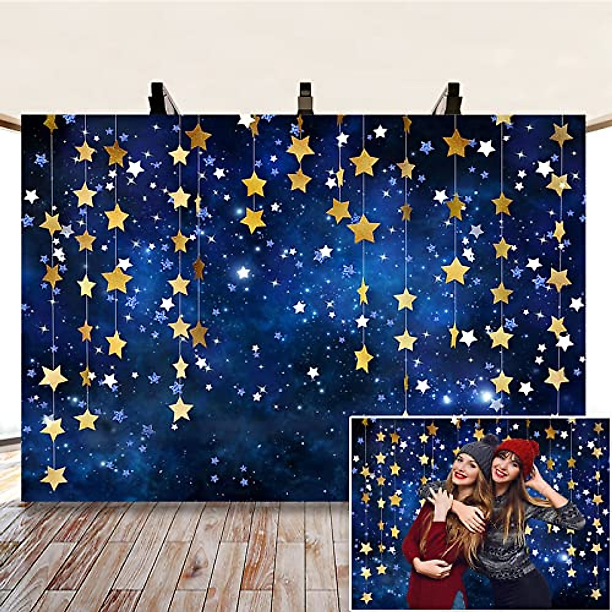 Twinkle Twinkle Littler Star Backdrops Navy Blue Galaxy Starry Sky Gold Glitter Little Star Photography Background Adults Kids Birthday Party Decor Baby Shower Backdrop Starry Backdrop7x5ft (Blue)
