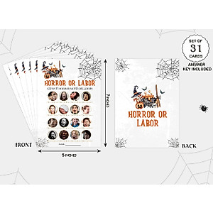 Tuyashua Halloween Horror or Labor Game, Halloween Game for Baby Shower, Baby Shower Decorations, Fall Gender Reveal Party Supplies, 30 Game Cards and 1 Answer Key - WY03