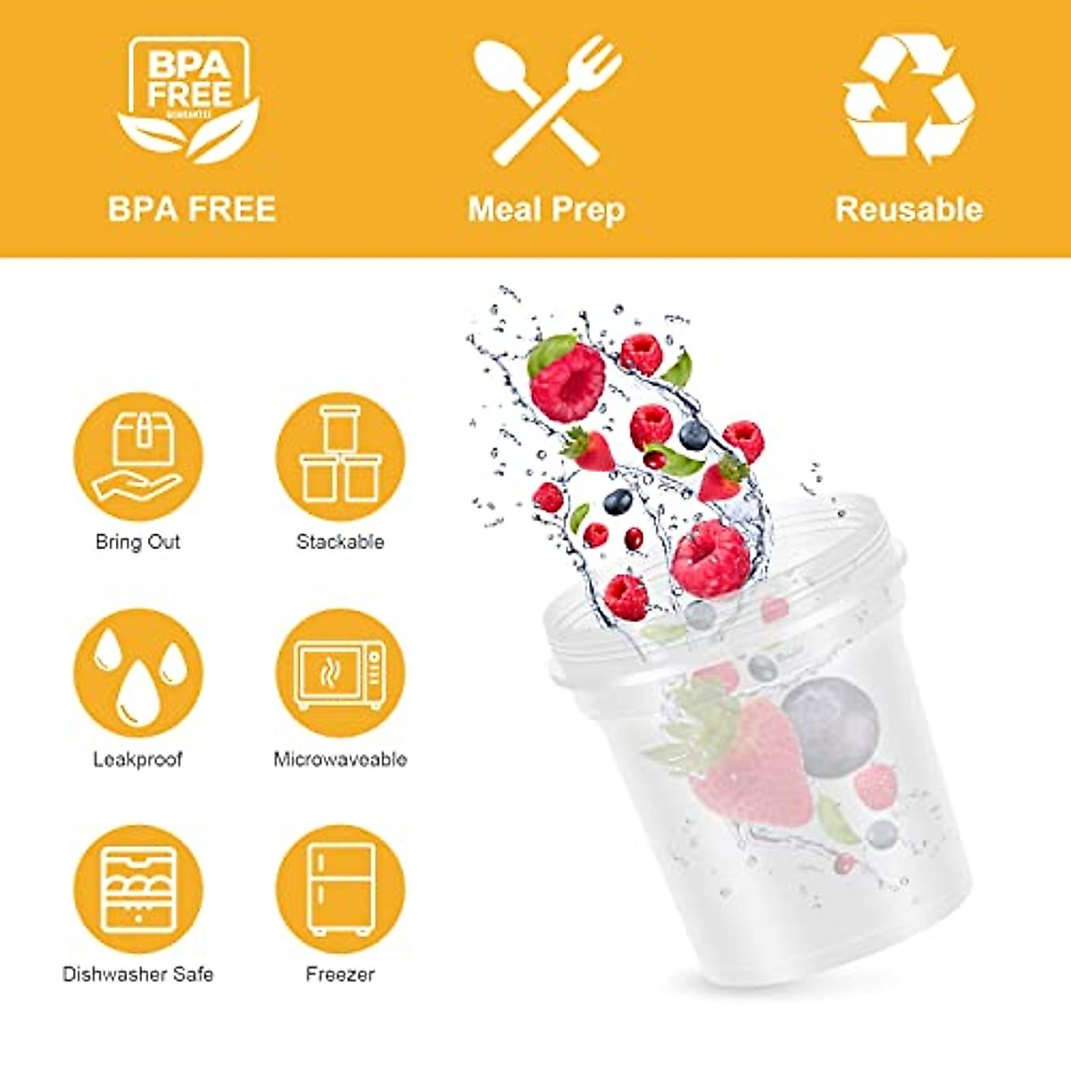 GLCON [16 Oz 5 Pack Twist Cap Food Soup Storage Containers with Lids Reusable Freezer Containers for Food with Screw On Lids, Freezer Container Leak Proof, Airtight BPA Free