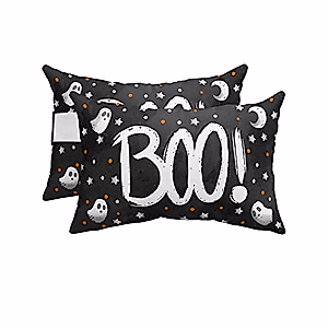 Recliner Head Pillow Ledge Loungers Chair Pillows with Insert Cartoon Ghost Stars Polka Dots Black Lumbar Pillow with Adjustable Strap Outside Patio Decorative Garden Cushion for Bench Couch, 2 PCS