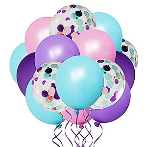 50 Pack Mermaid Party Balloons 12 Inch Light Purple Dark Purple Pink Blue Latex Balloons & Confetti Balloons Birthday Party Bridal Shower Wedding Baby Shower Decorations Princess Party Supplies
