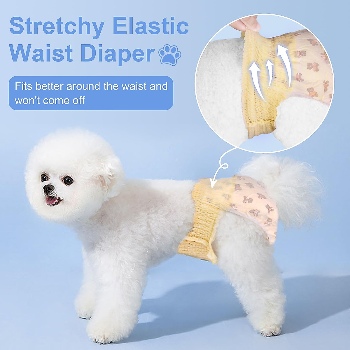 Dog Diapers Female, Disposable Diapers for Female Dog with Stretchy Waist, Pull Up Puppy Wraps for Doggie in Heat Period Super Absorbent Leak-Proof Doggy Diaper for Dogs 30PCS (XL)
